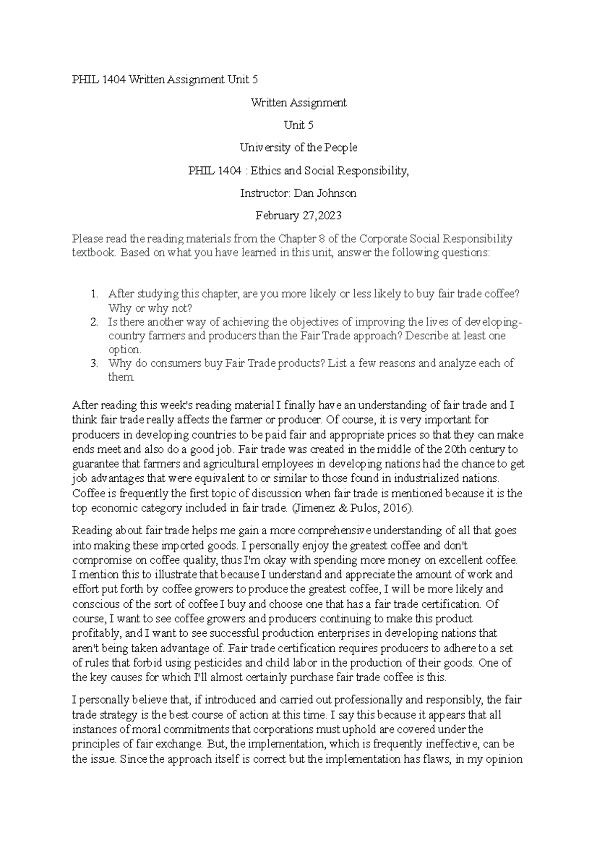 PHIL 1404 Written Assignment Unit 5 - PHIL 1404 Written Assignment Unit ...