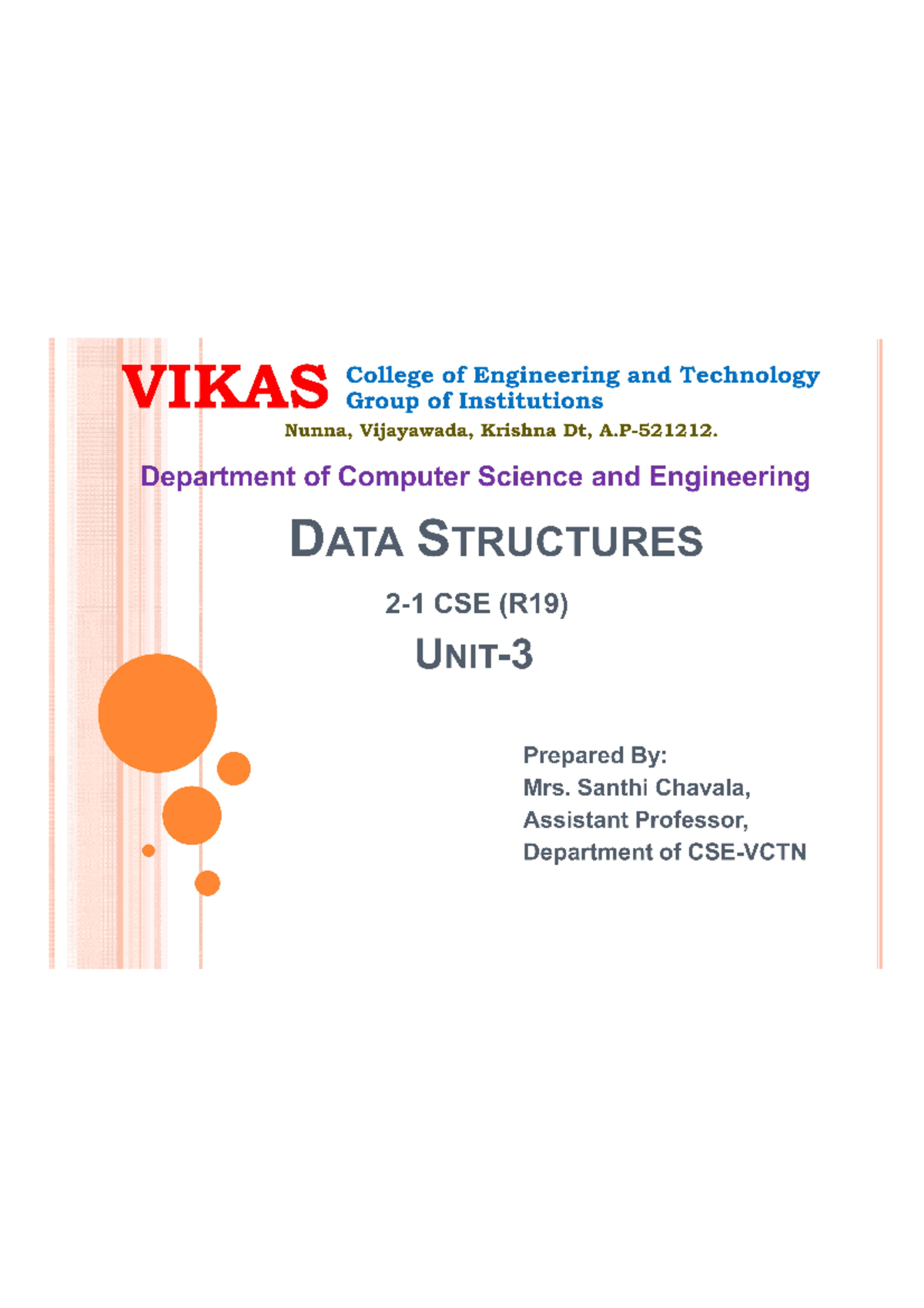 DS unit 3 - Data Structures NOTES - VIKAS College of Engineering and ...