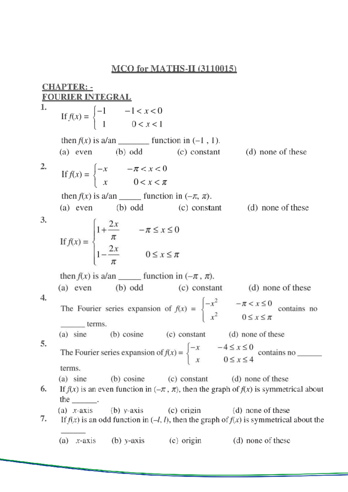 Mcq Of Maths-3110015 - It is a Multiple Choice Questions Bank with ...