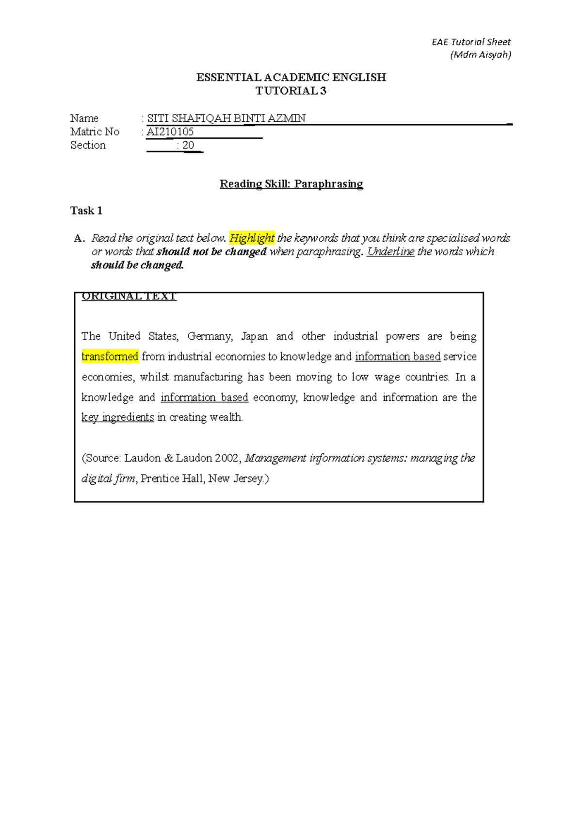 writing an essay in degree - (Mdm Aisyah) ESSENTIAL ACADEMIC ENGLISH ...