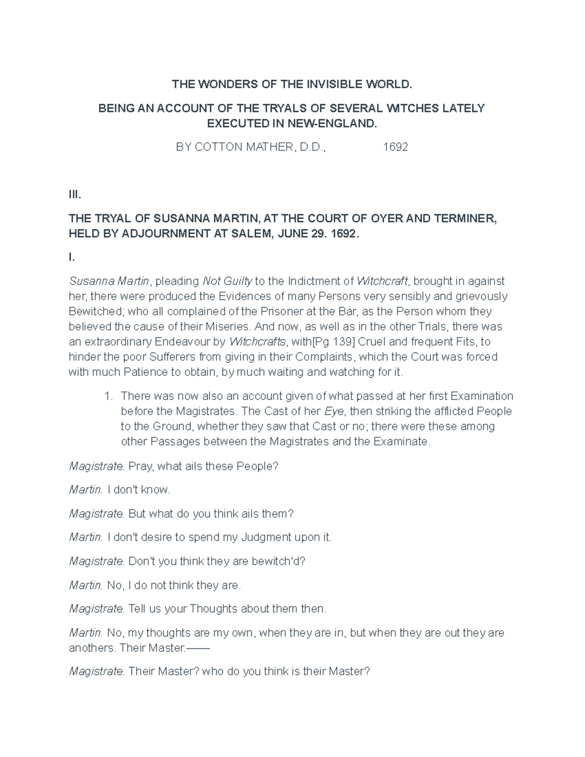 Salem Trial of Susanna Martin - THE WONDERS OF THE INVISIBLE WORLD ...