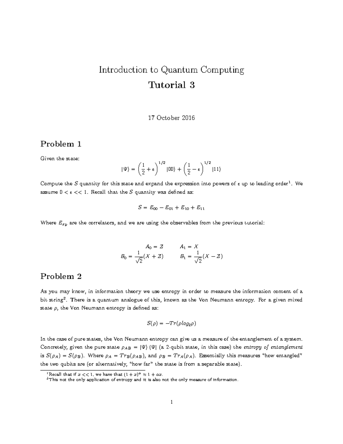 Tutorial 3 - Introduction to Quantum Computing Tutorial 3 17 October ...