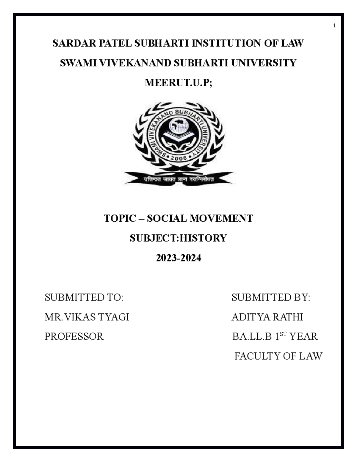 Social Movement Assignment - SARDAR PATEL SUBHARTI INSTITUTION OF LAW SWAMI VIVEKANAND SUBHARTI ...