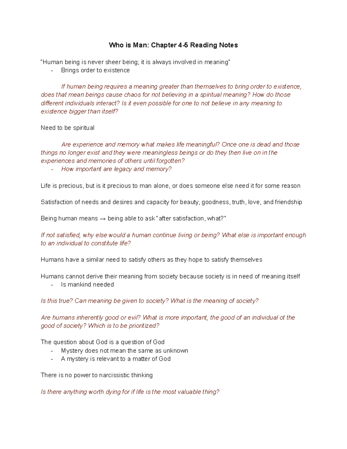 Who is Man 4-5 Reading Notes and Questions - Who is Man: Chapter 4-5 ...