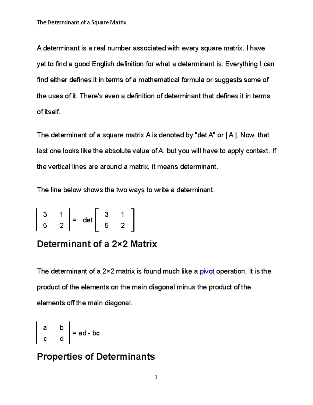 2021 - Algebra - Lecture Notes - The Determinant of a Square Matrix - A ...