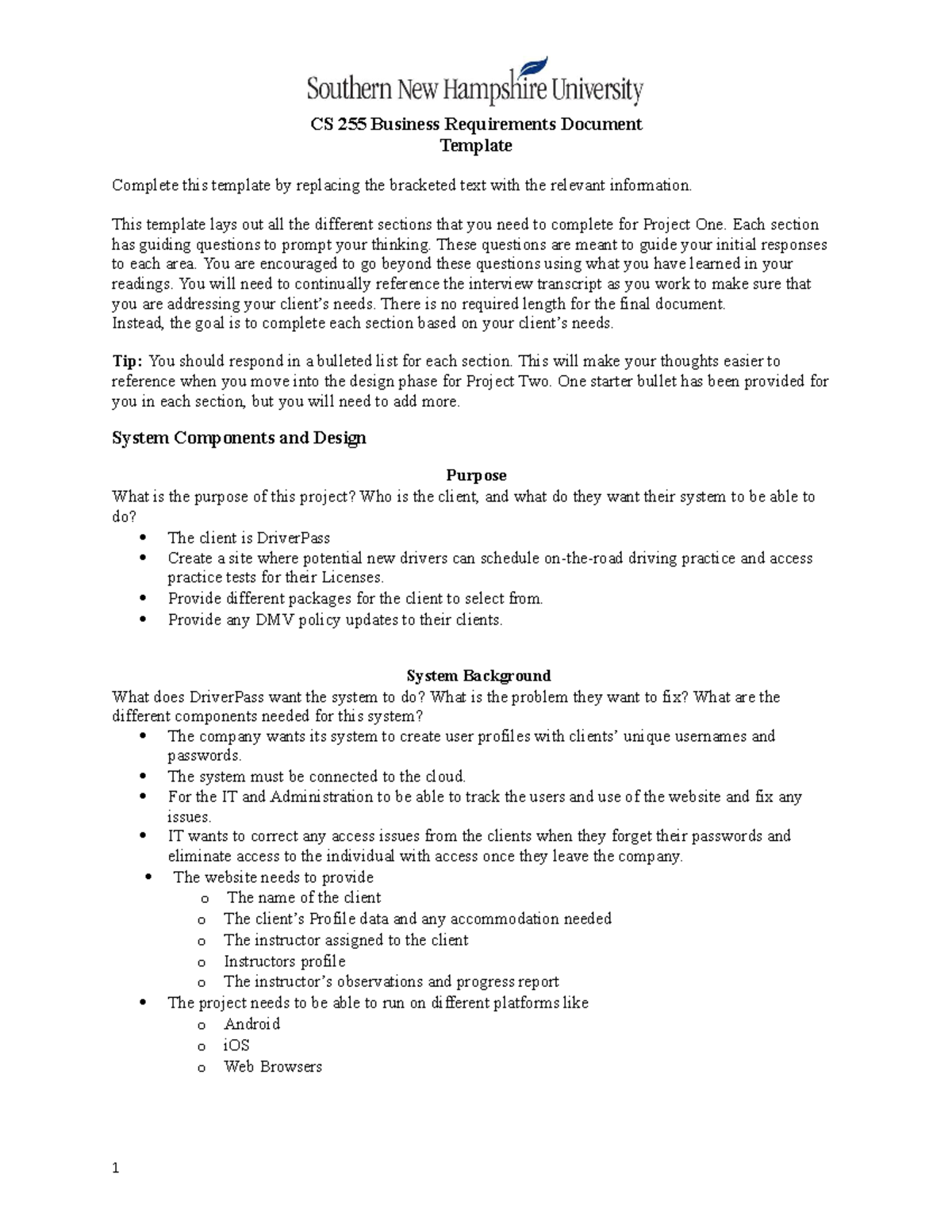 CS 255 Business Requirements Document v2 - 1 CS 255 Business ...