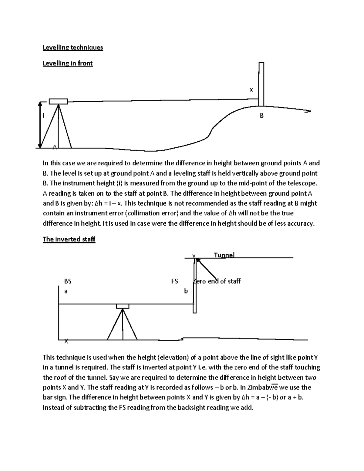 2.Levelling Techniques - Levelling techniques Levelling in front x I B ...