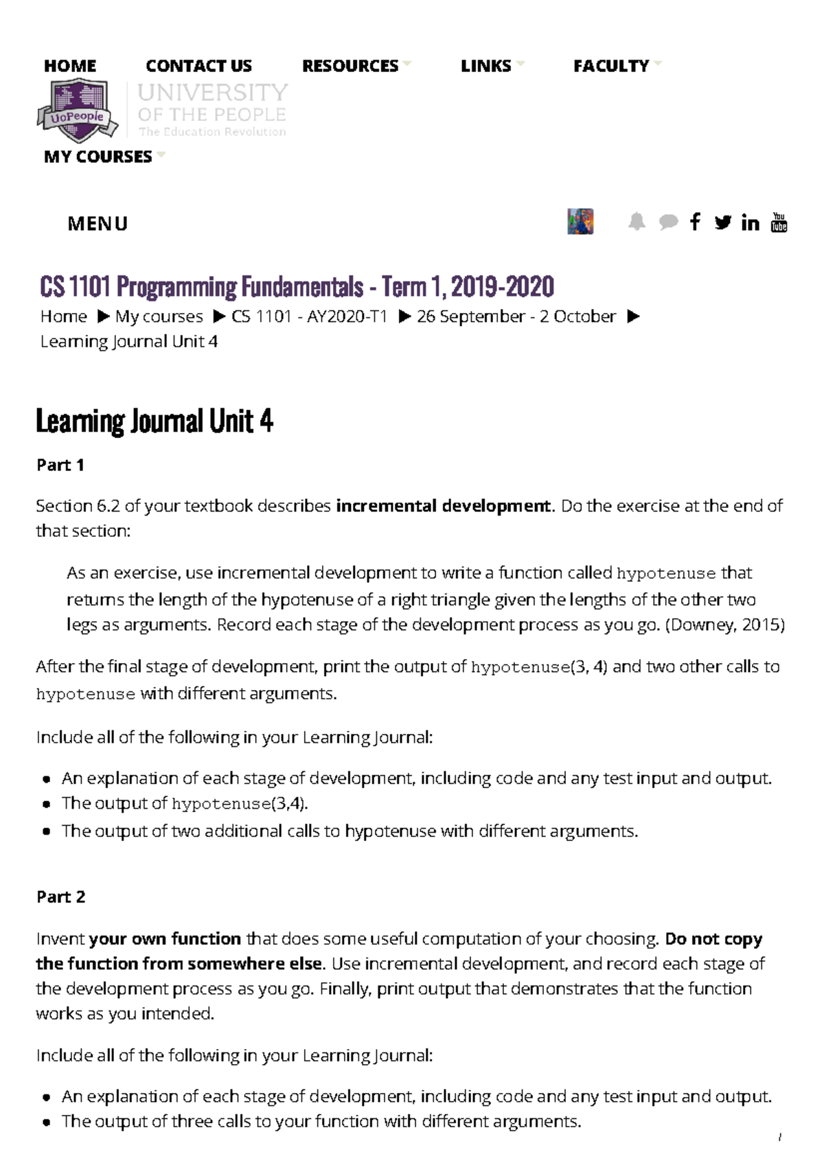 LJ unit4 Assignment - learning journal unit 4 - Home My courses CS 1101 ...
