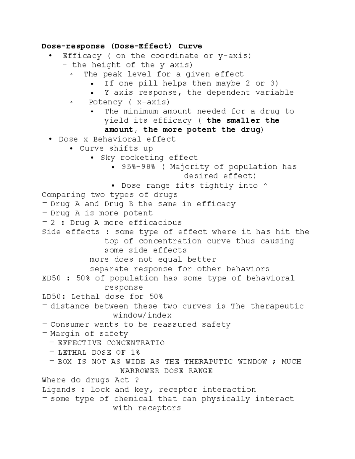 330 - 6 - Lecture 6 notes - Dose-response (Dose-Effect) Curve ...