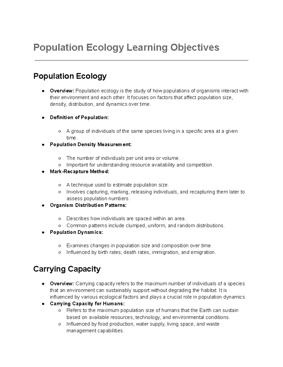 Jungle Summary Outlines - Population Ecology Learning Objectives ...