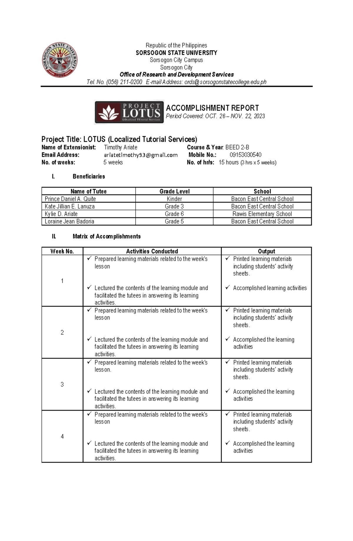 Project- Lotus- Ariate Timothy- BEED 2B - Republic of the Philippines ...