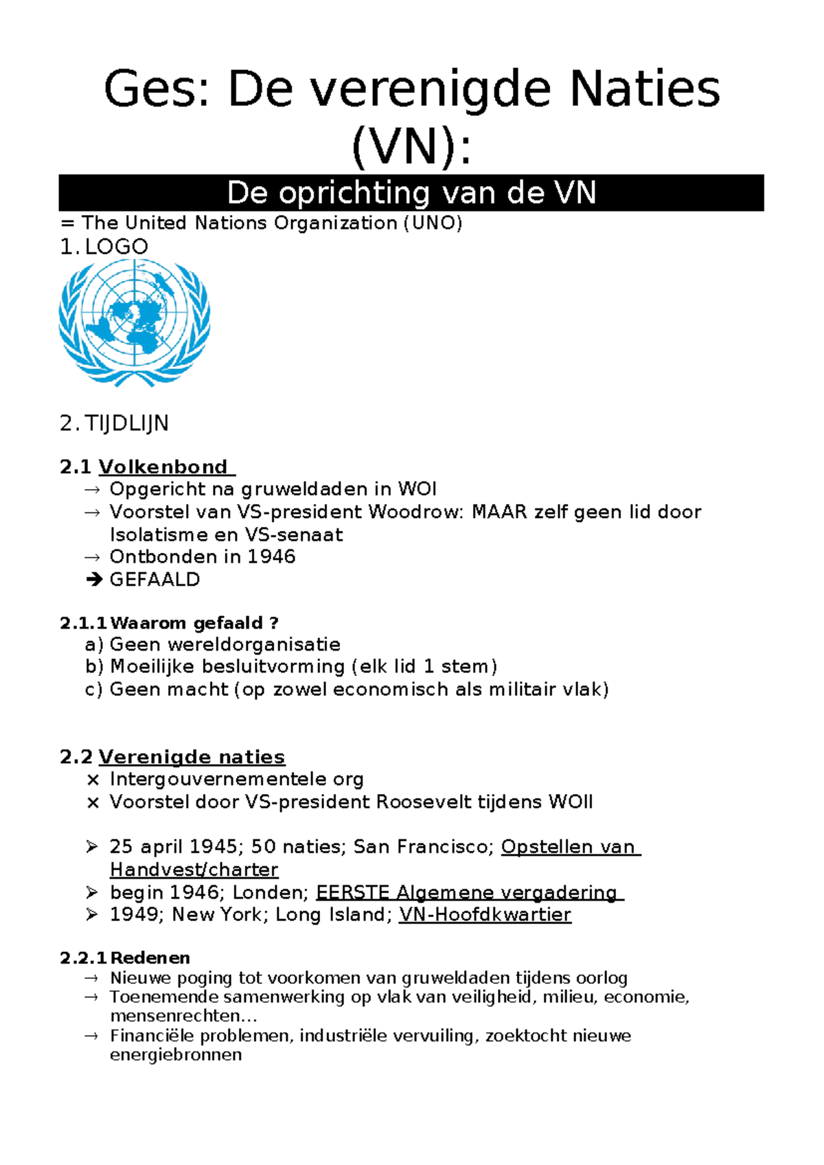 GES De VN - Ges: De verenigde Naties (VN): De oprichting van de VN ...