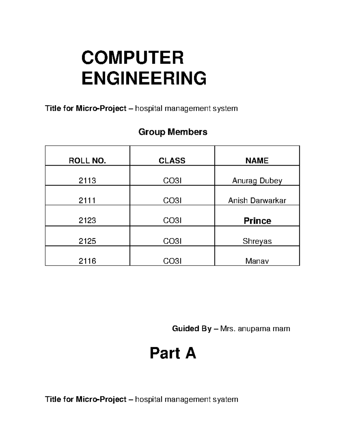 Dbms Microproject Computer Engineering Title For Micro Project Hospital Management System