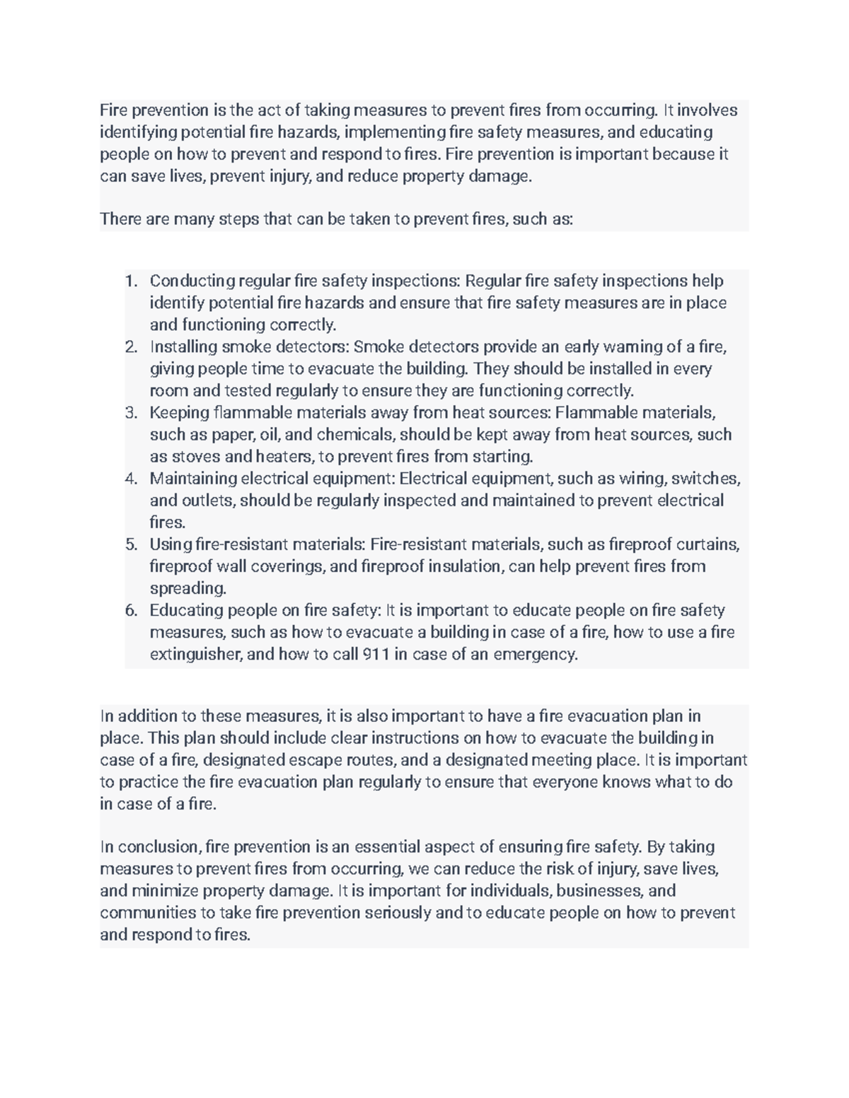 Fire Prevention - It involves identifying potential fire hazards, implementing fire safety ...