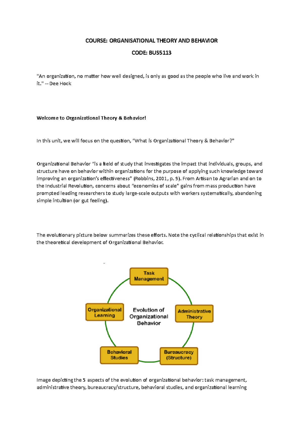 BUS5113 - Organisational Theory AND Behavior - Accounting - Studocu