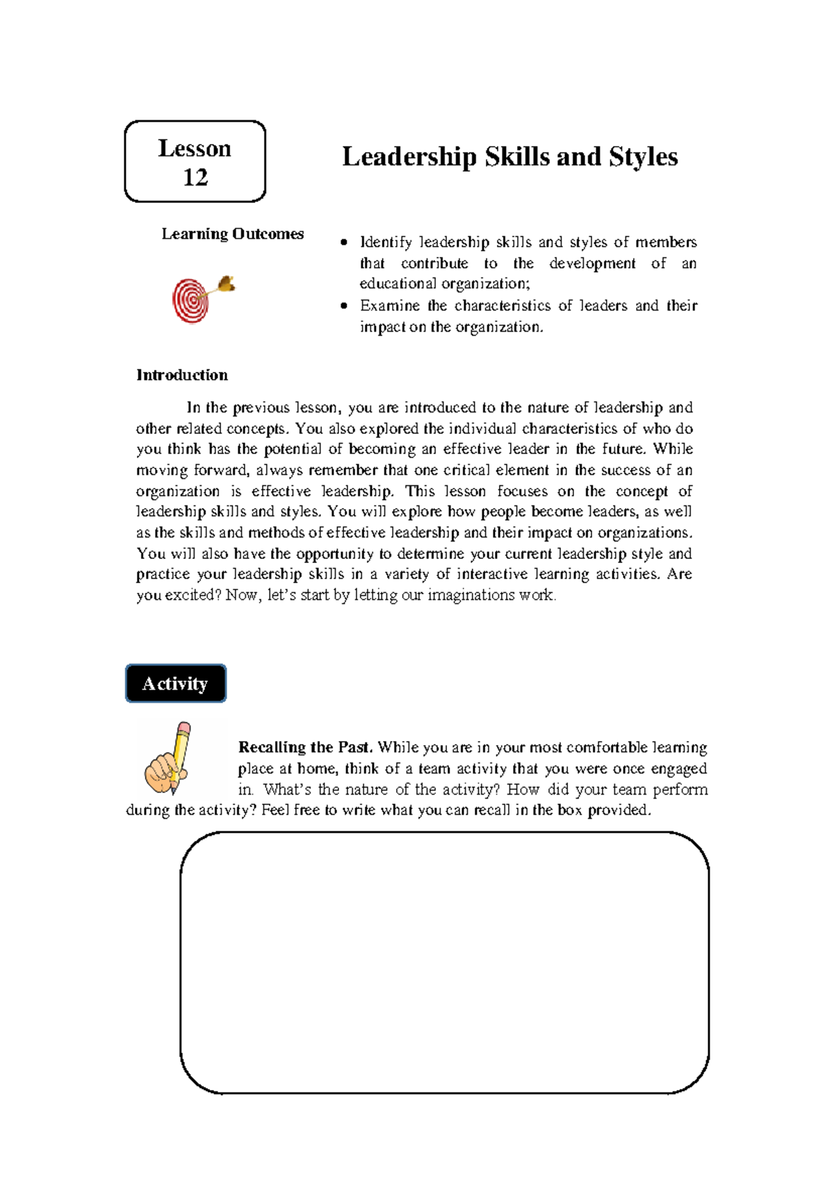 Lesson-12 - module - Recalling the Past. While you are in your most ...