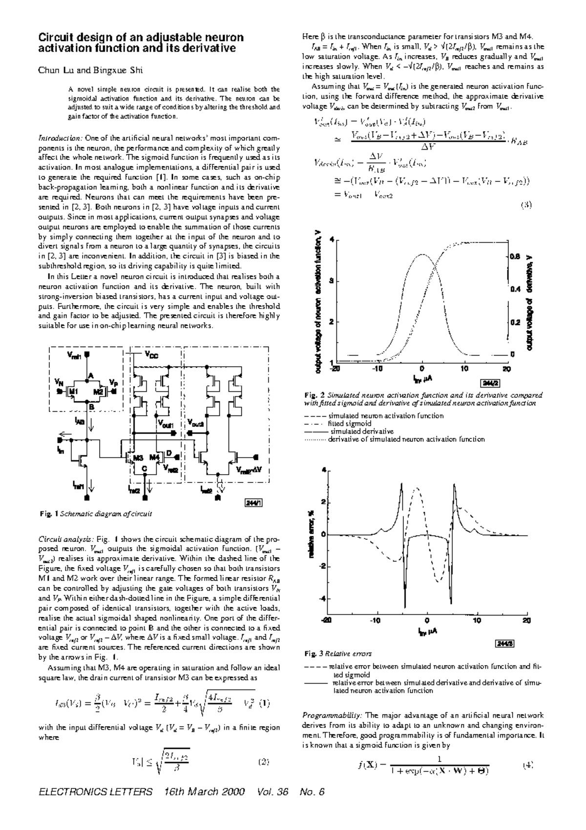 Circuit design of an adjustable neuron activation function and its ...