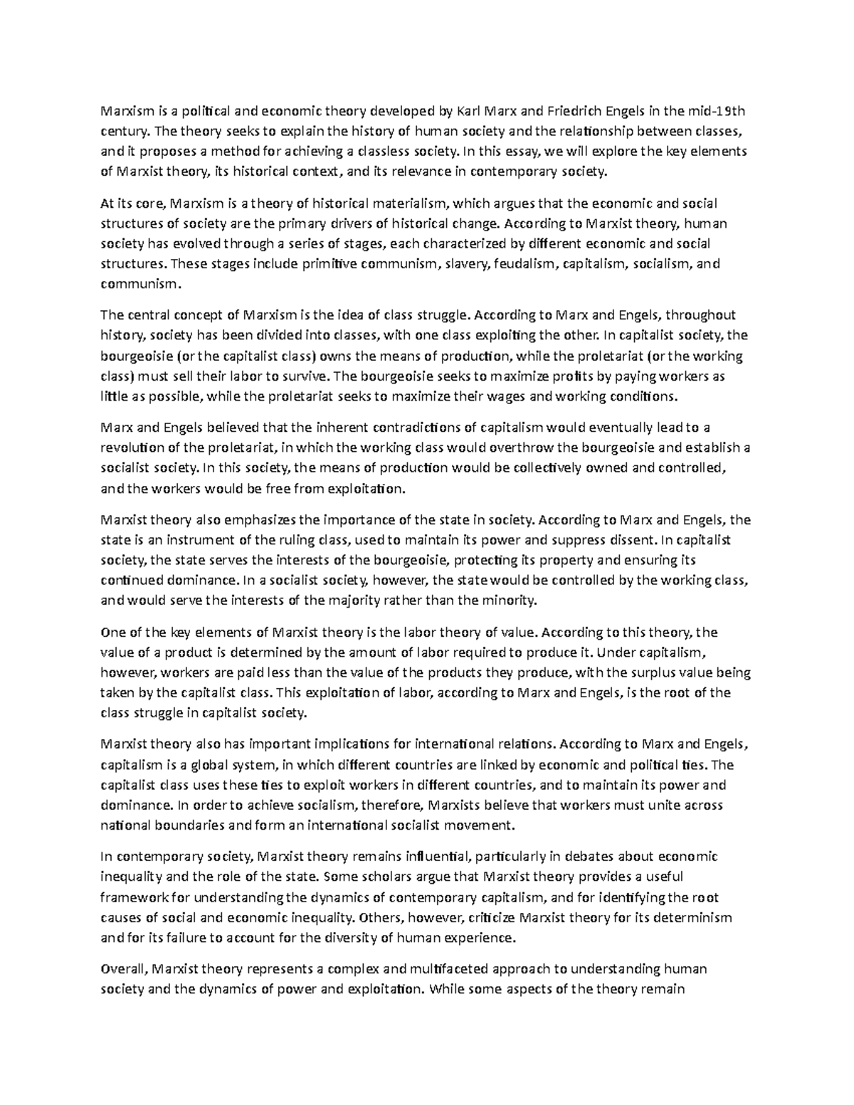 Marxism Summary - Marxism is a political and economic theory developed ...
