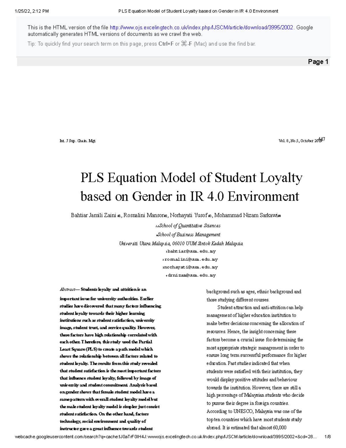 PLS Equation Model of Student Loyalty based on Gender in IR 4.0 ...
