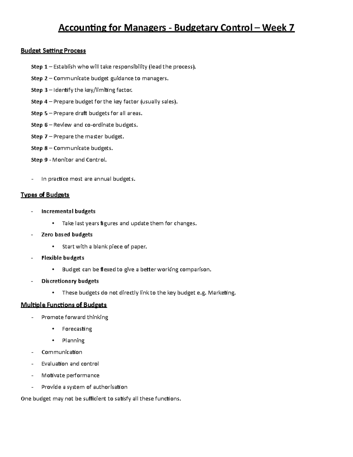 Accounting for Managers - Budgetary Control – Week 7 - Step 2 ...