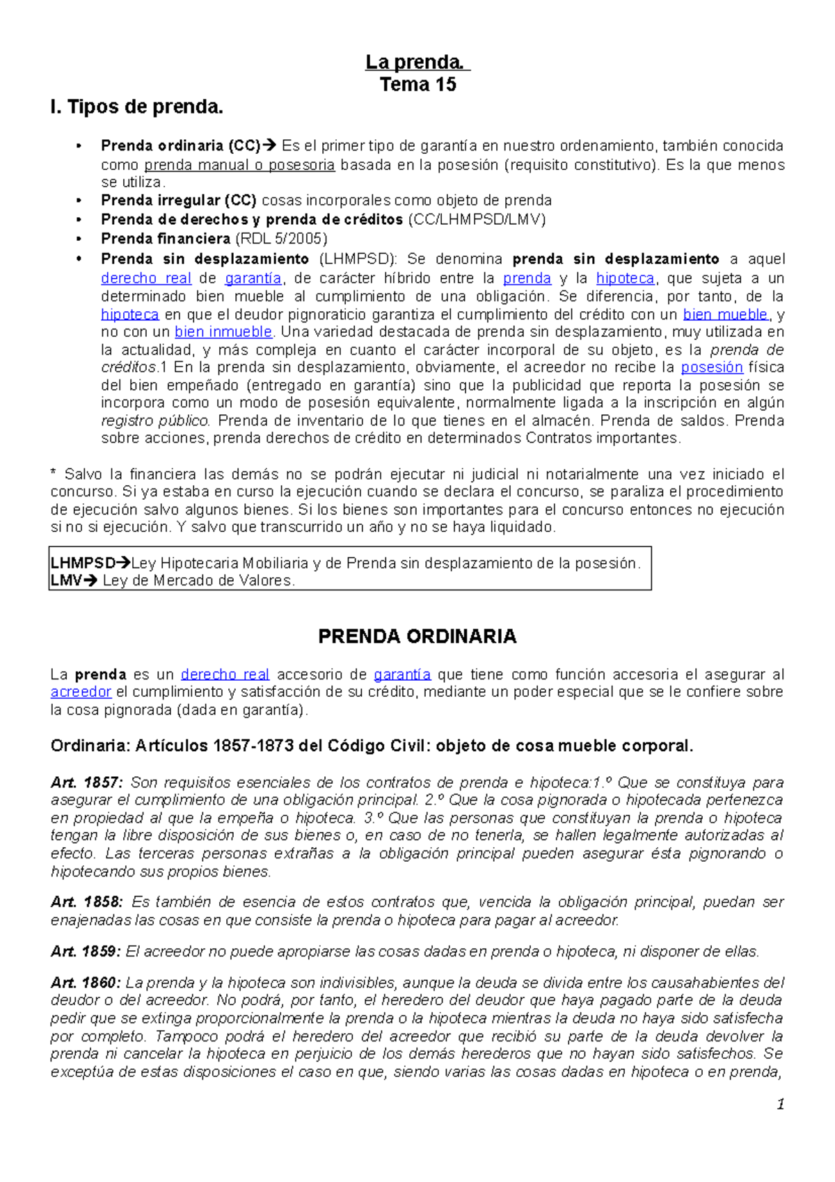 15. La prenda - Apuntes 15 - La prenda. Tema 15 I. Tipos de prenda ...