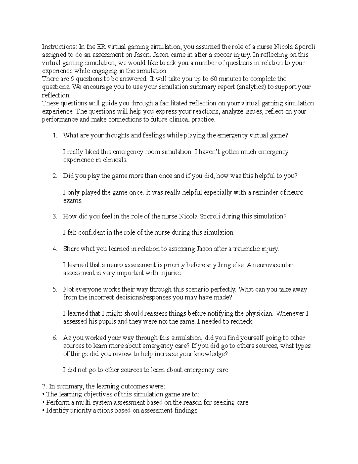 ER Debrief 2 Caitlin Exley - Instructions: In the ER virtual gaming ...