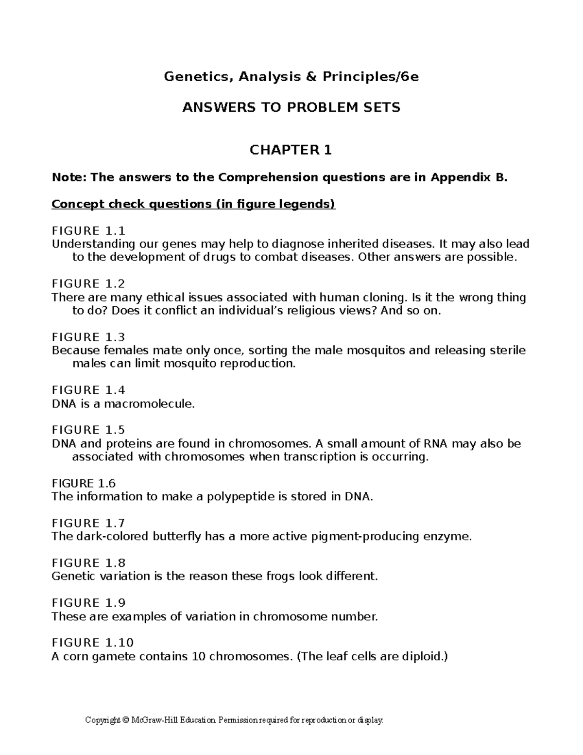 Genetics solutions - Genetics, Analysis & Principles/6e ANSWERS TO PROBLEM SETS CHAPTER 1 Note ...