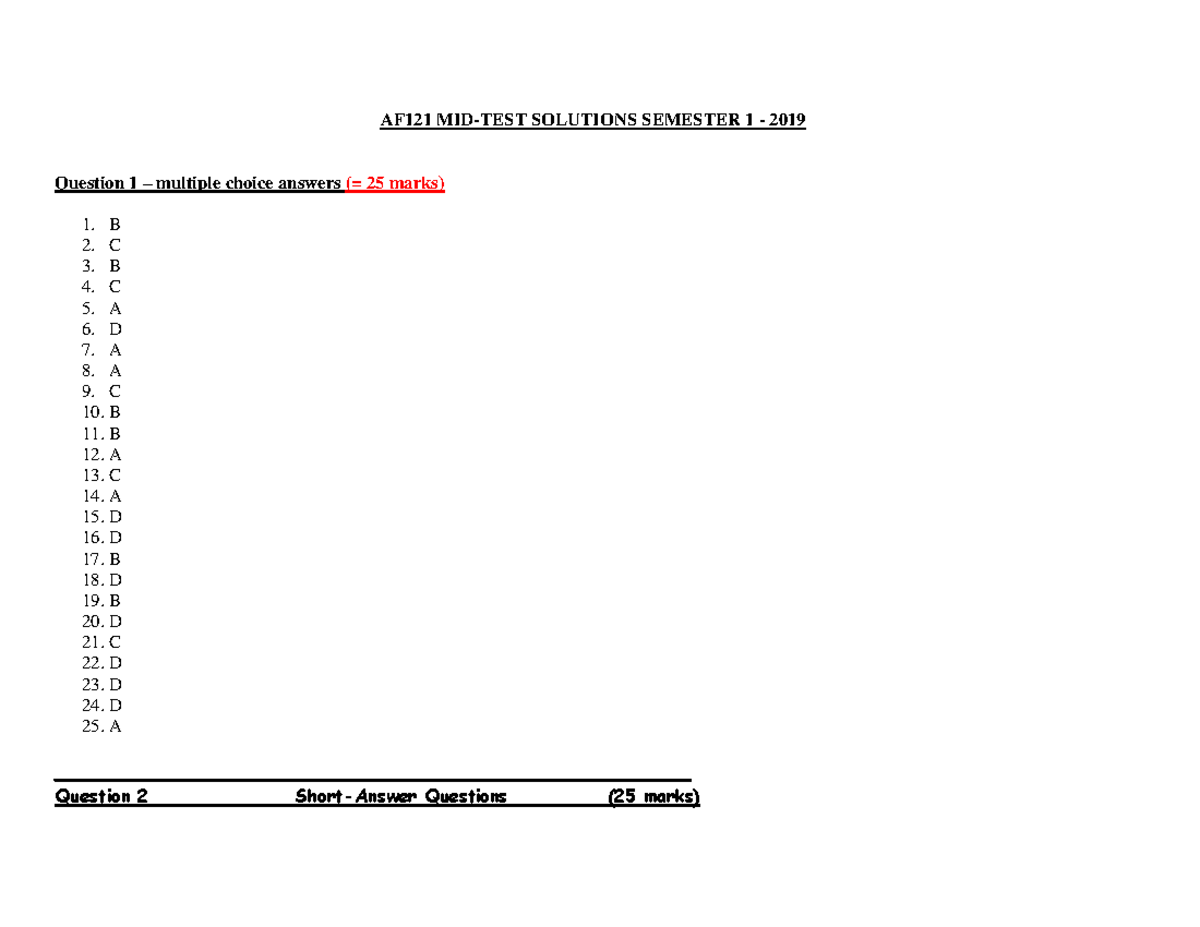AF121 MID test solutions 2019 - AF121 MID-TEST SOLUTIONS SEMESTER 1 ...