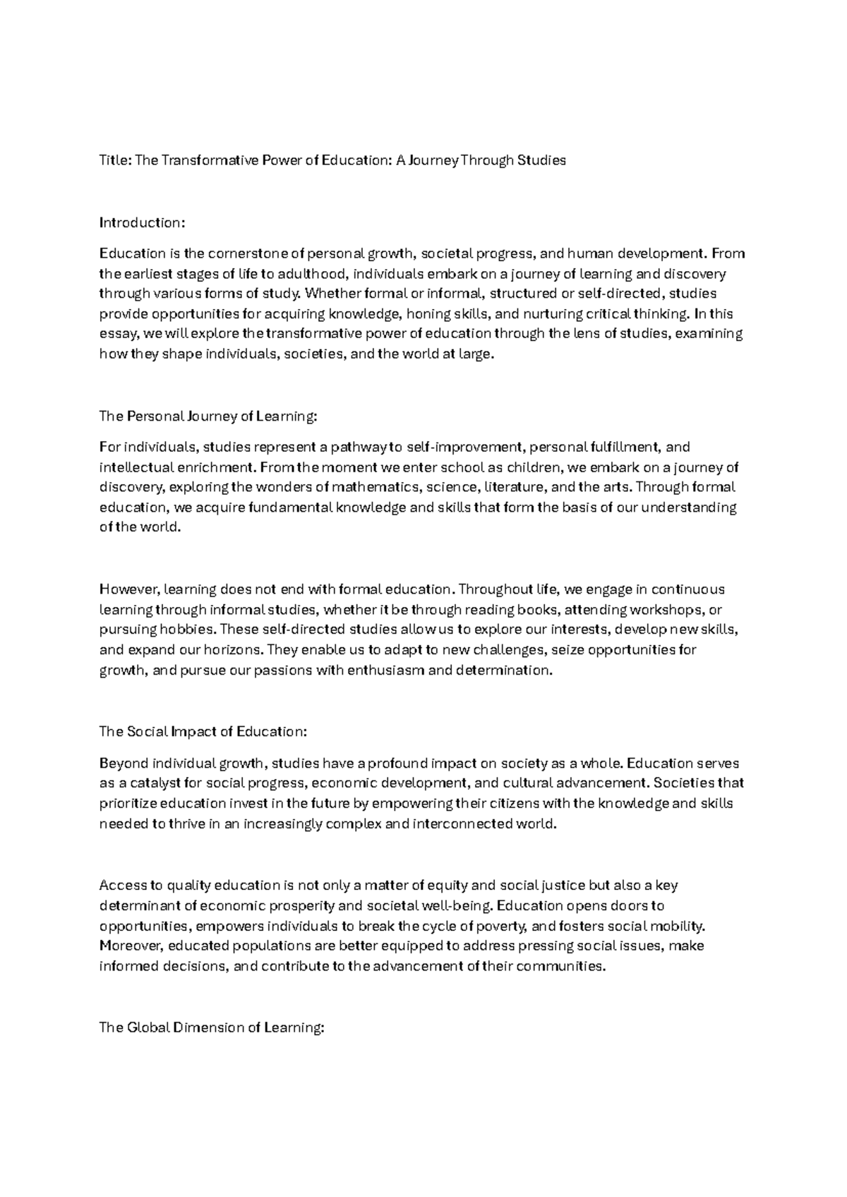 Importance of Studying - Title: The Transformative Power of Education ...