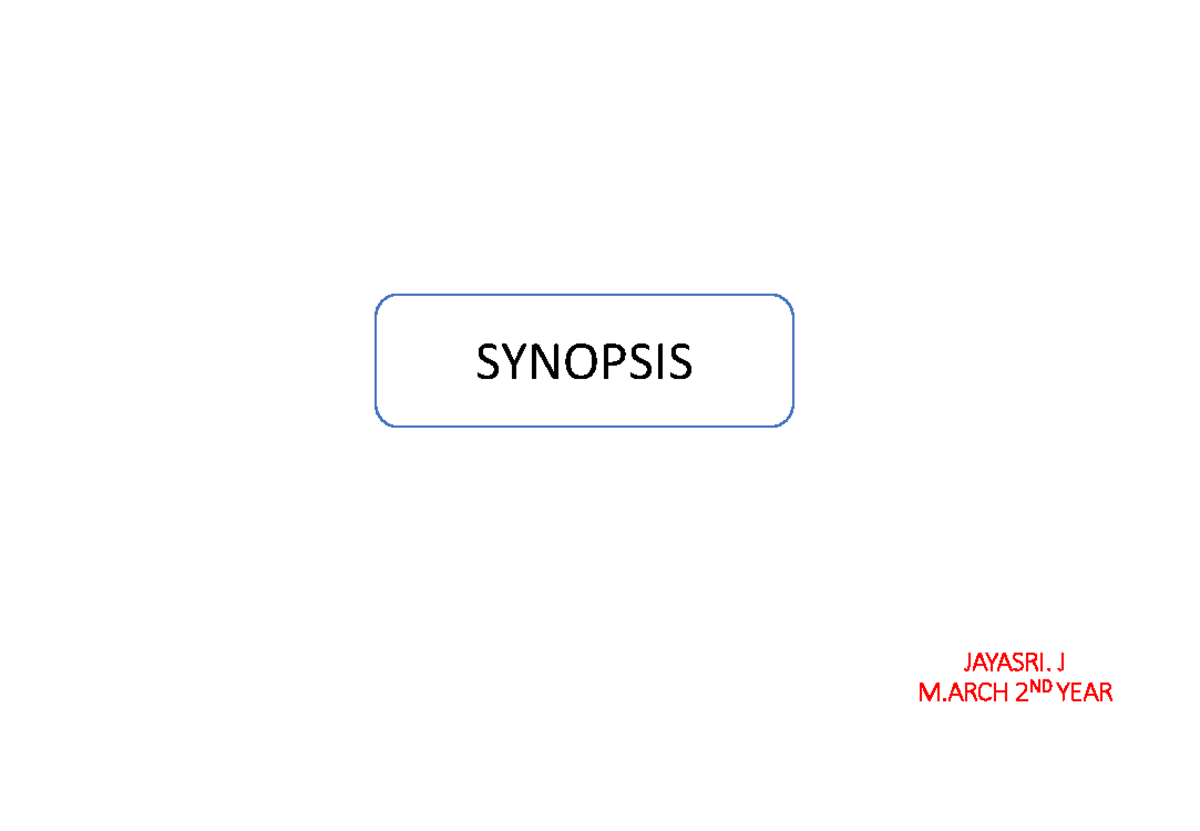 Synopsis Format - this notes will useful for students - JAYASRI. J M 2 ...