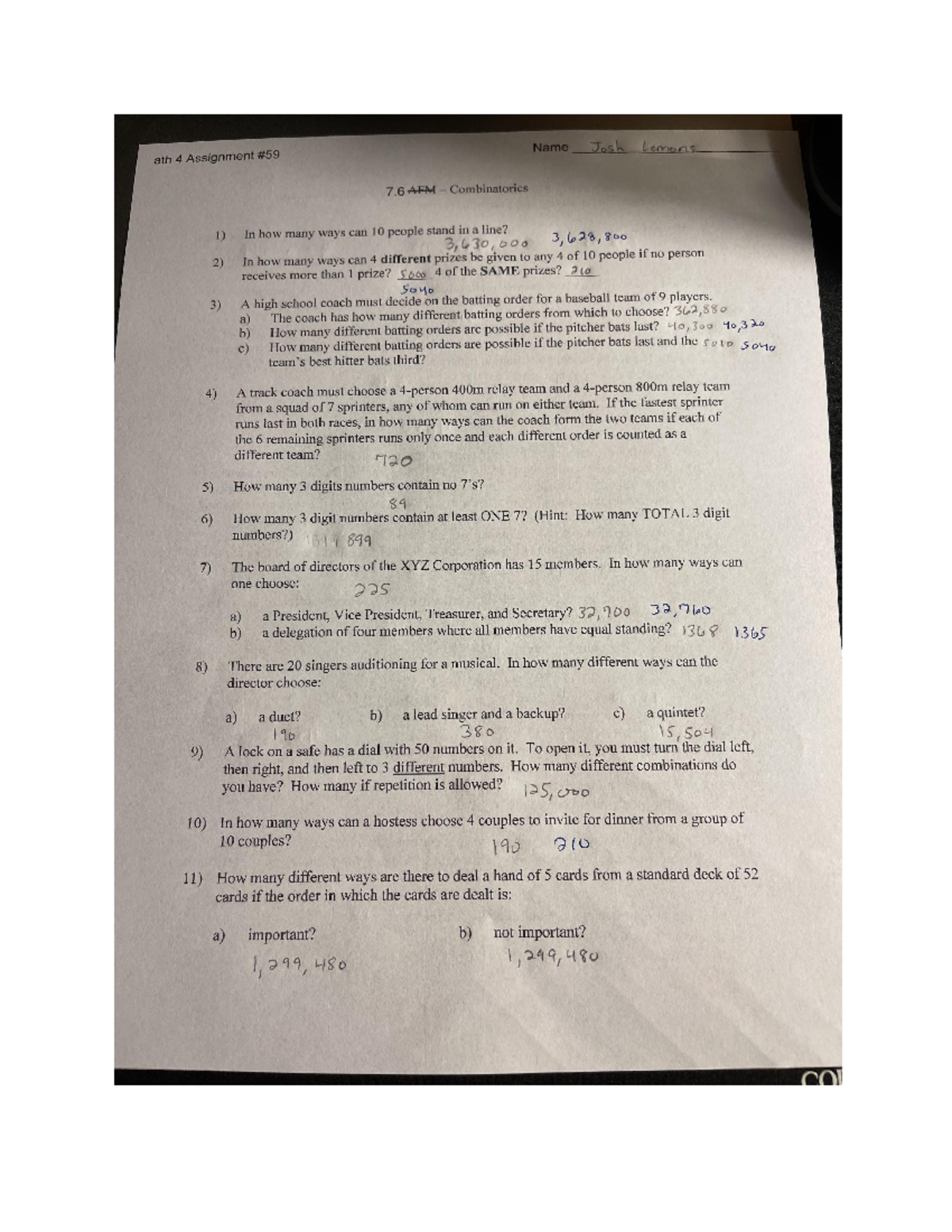 Math Assignment #58 - Combinatorics - MATH 5322 - Studocu