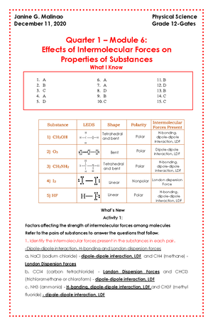 Physical Science M3 8 Quiz 1st Quarter - Quarter 1 – Module 3-Module 8 ...