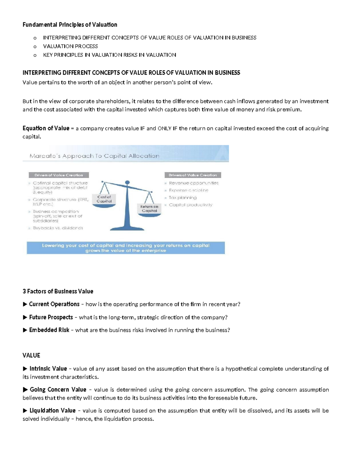 Fundamental Principles of Valuation - But in the view of corporate ...
