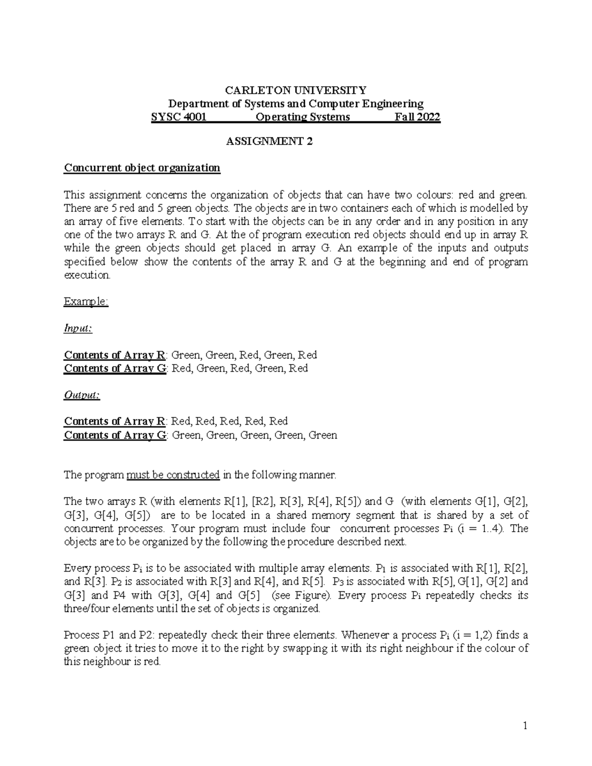 Assign 2-f22-post - CARLETON UNIVERSITY Department of Systems and Computer Engineering SYSC 4001 ...