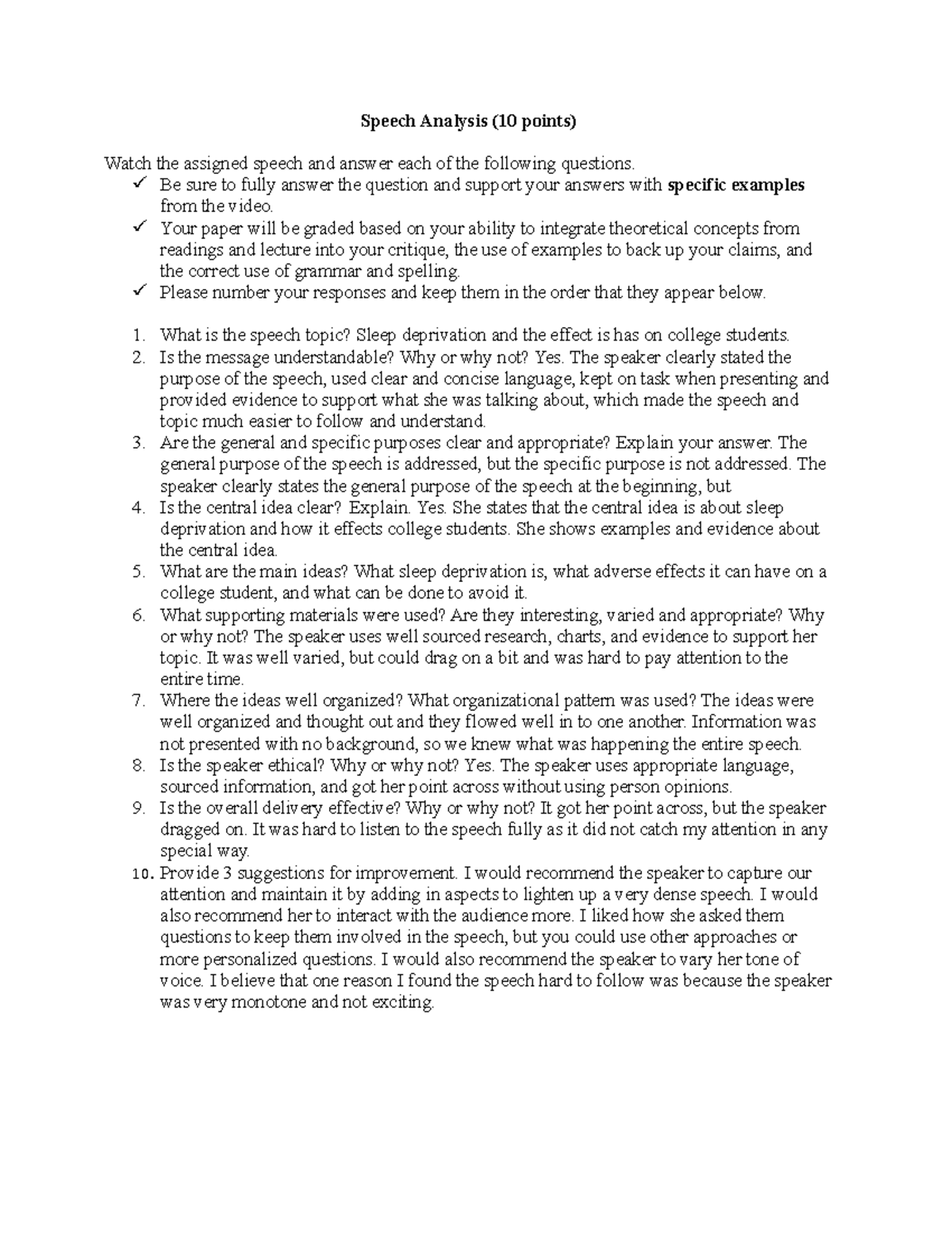 Speech Analysis 1 Sleep Video - Speech Analysis (10 points) Watch the ...