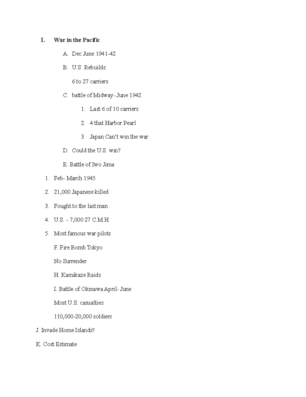 War in the Pacific - notes - I. War in the Pacific A. Dec June 1941- B ...