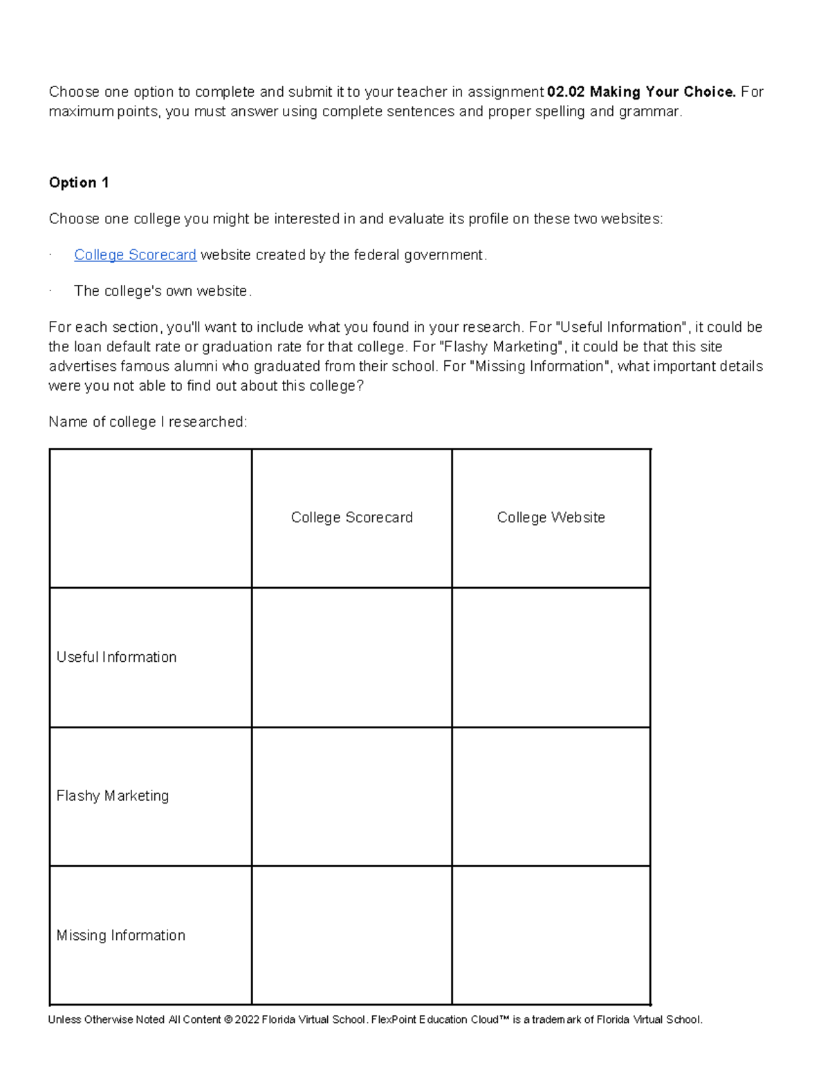 02 02 06aword - stander english asssingment flvs - Choose one option to ...