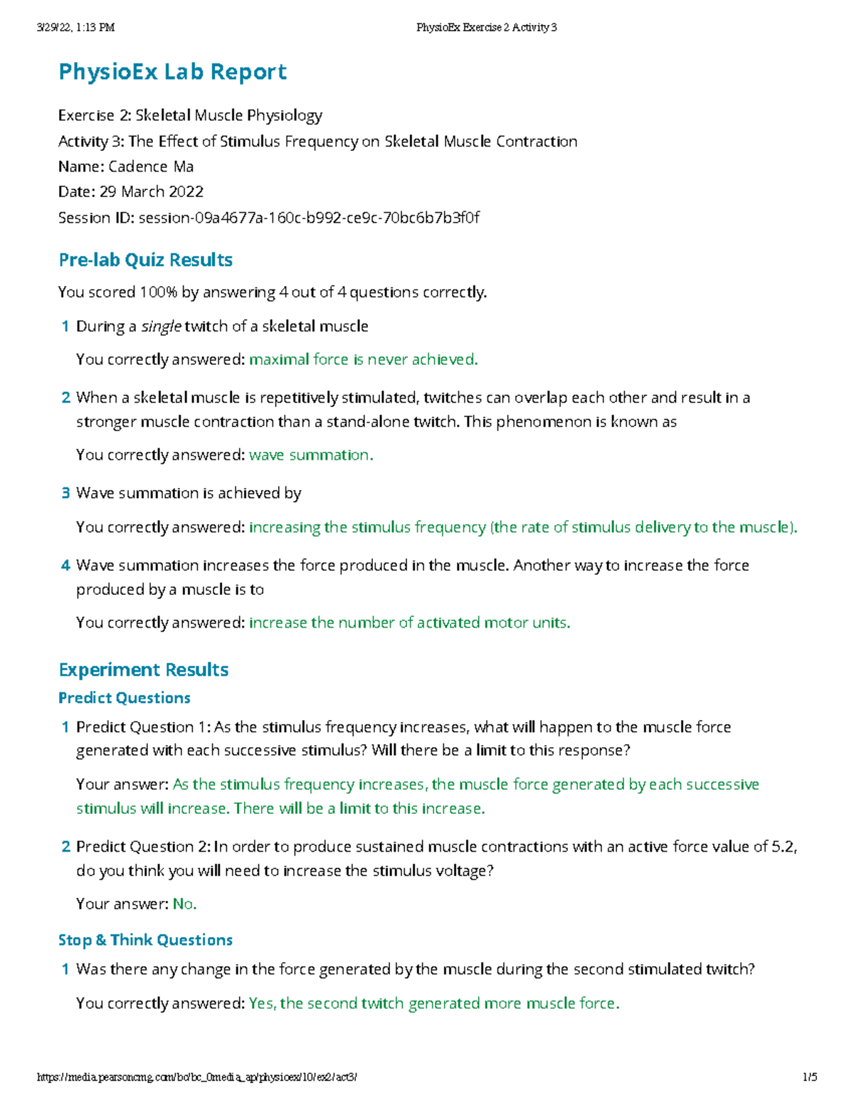 Physio Ex Exercise 2 Activity 3 - PhysioEx Lab Report Exercise 2 ...