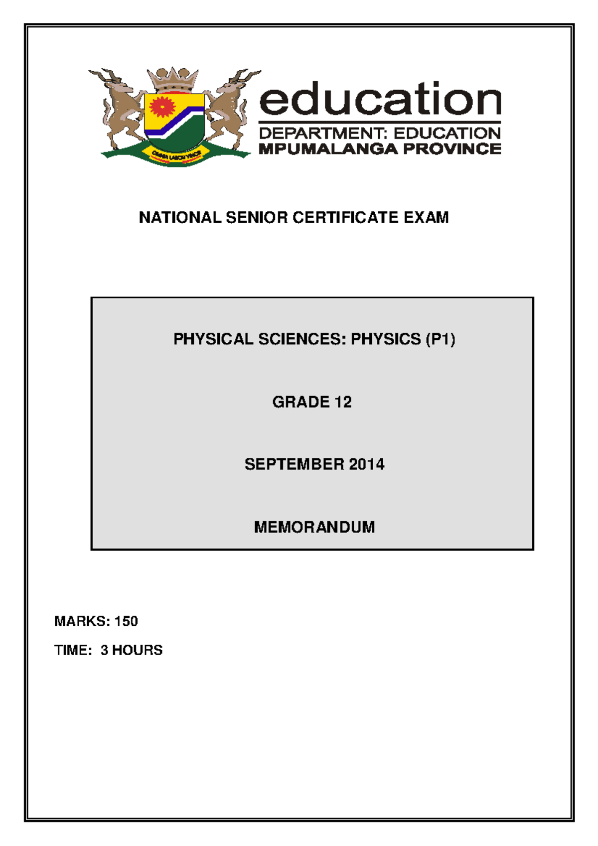 MPU PHYS SC P1 SEPT 2014 MEMO-8035056 - NATIONAL SENIOR CERTIFICATE ...