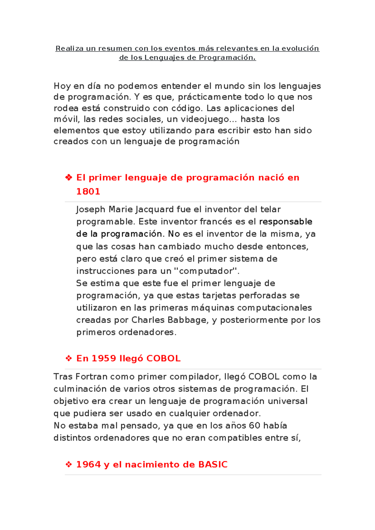Evolución de los Lenguajes de Programación - Hoy en día no podemos ...