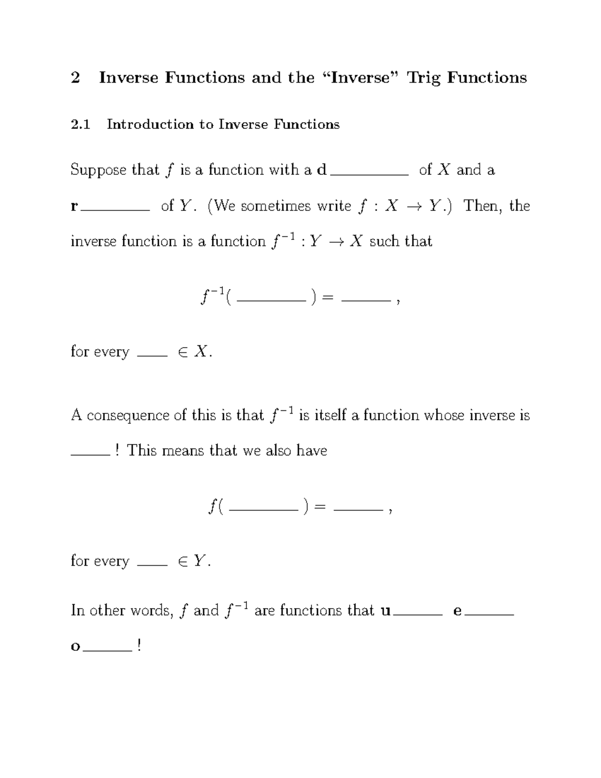 2 - Inverse Functions, the Inverse Trig Functions, and their ...