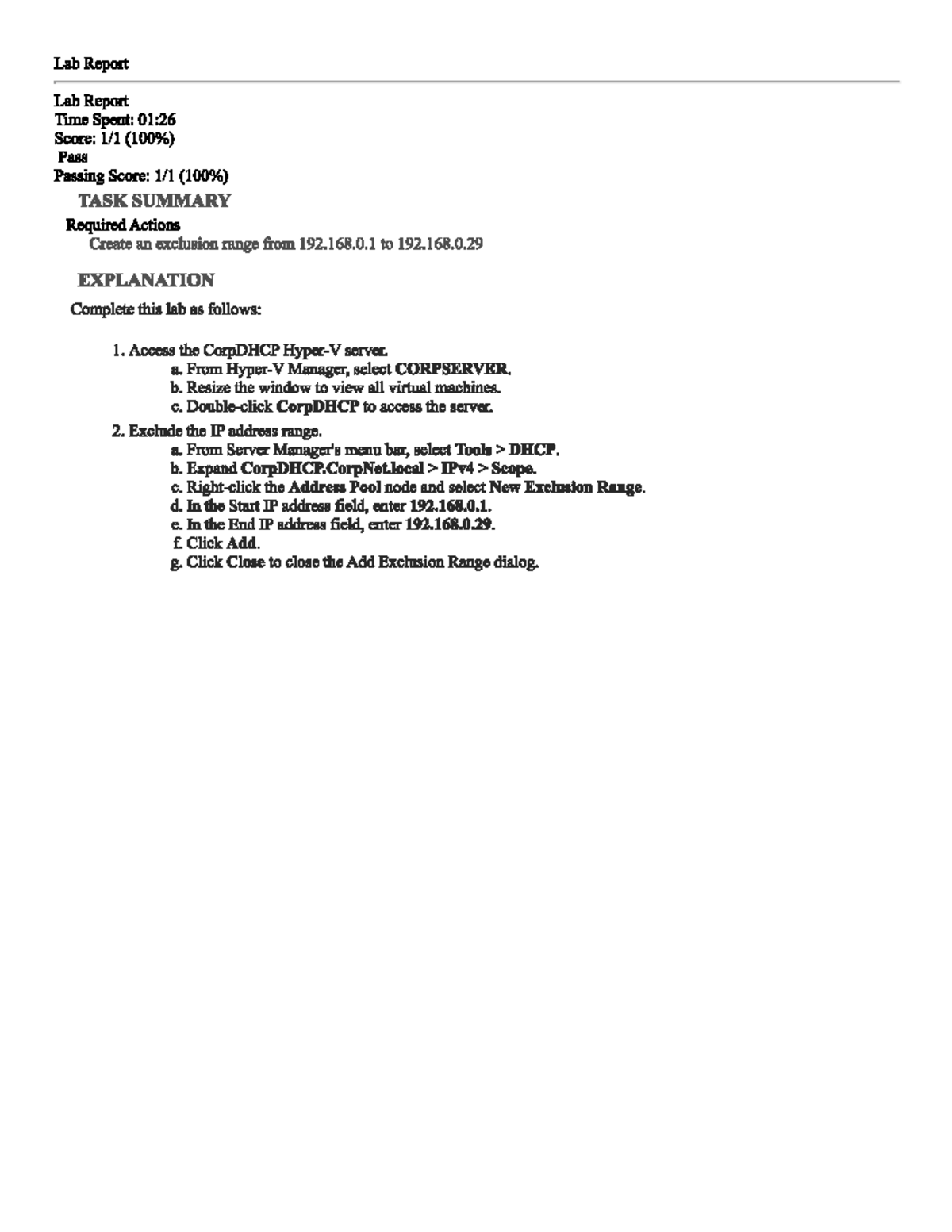 4.3.7 Create DHCP Exclusions Lab - C769 - Studocu