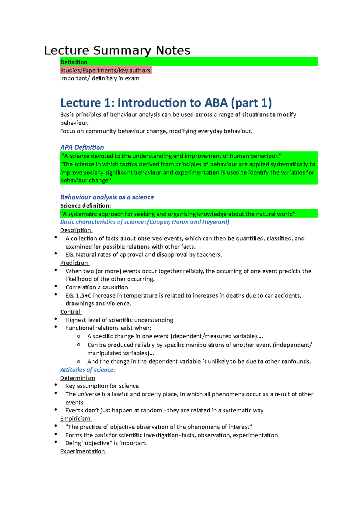 Psyc328 Lecture Summary Notes Lecture Summary Notes Definition