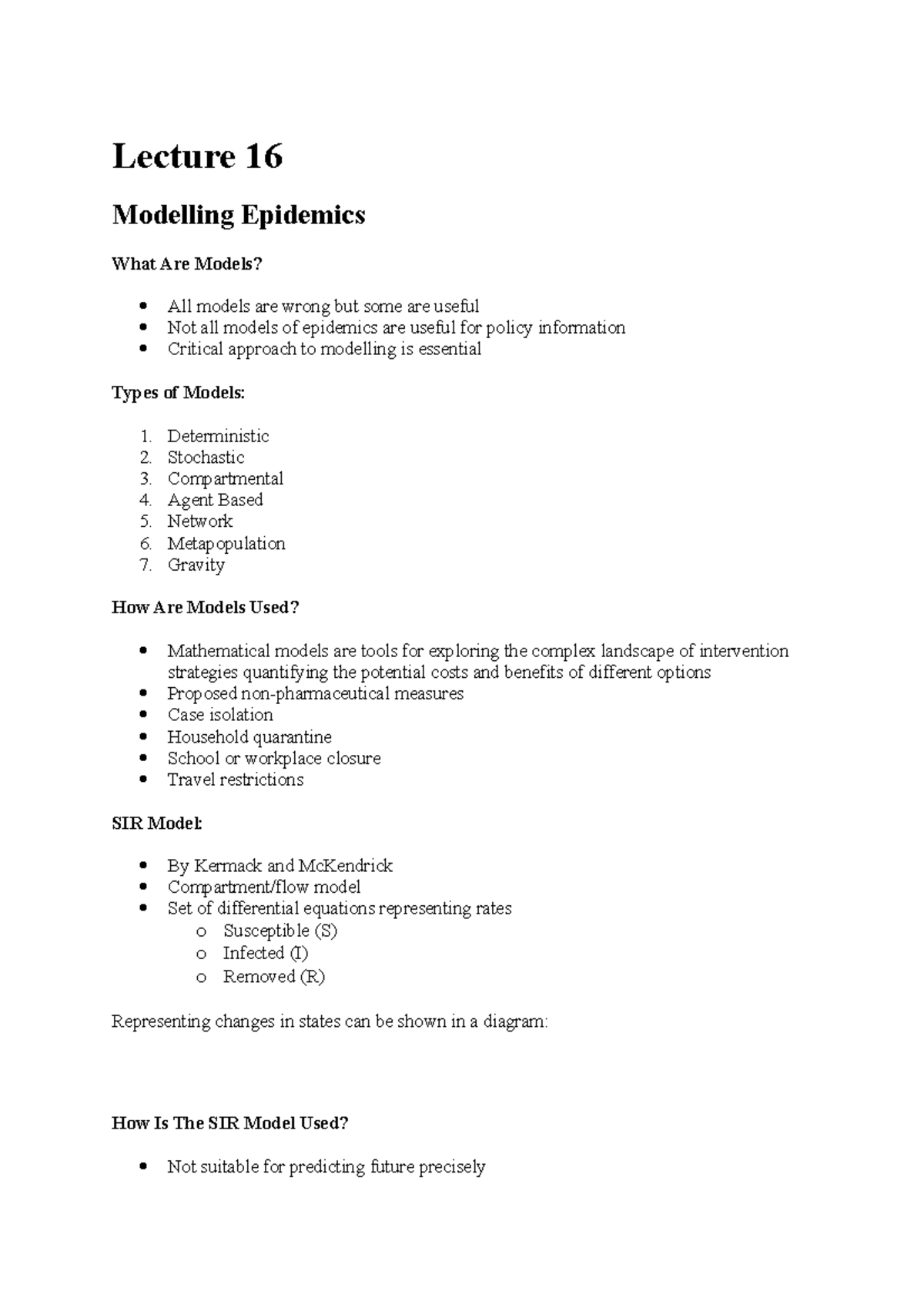 Lecture 16 Modelling Epidemiology Lecture 16 Modelling Epidemics What Are Models All Models