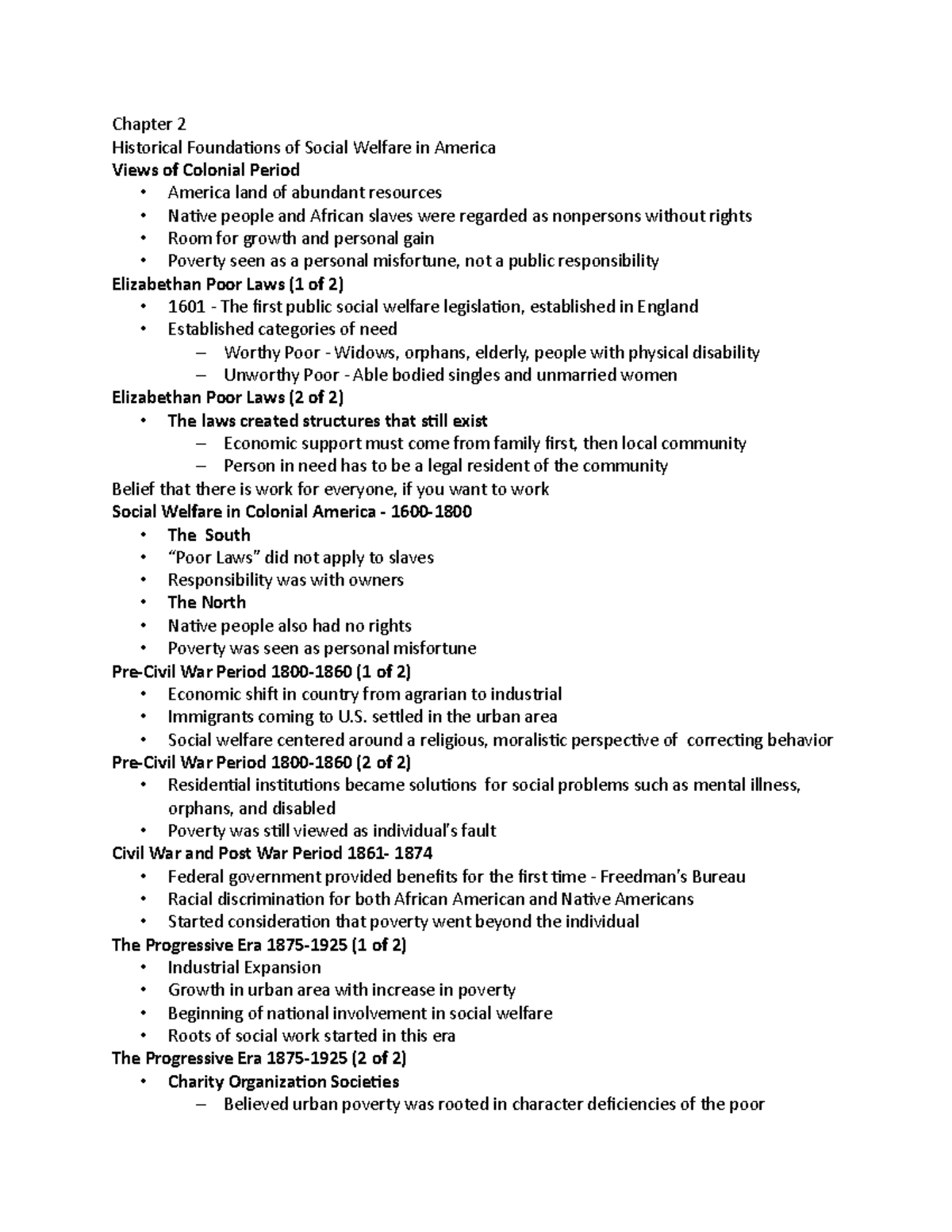 Chapter 2 historical foundations of social welfare in america - Chapter ...