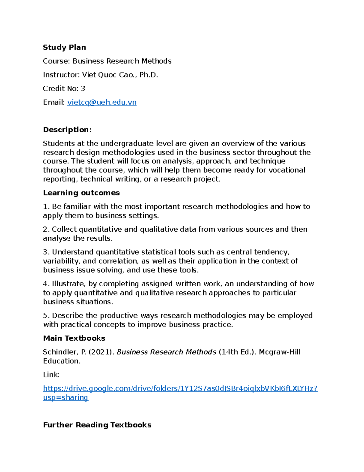 Study Plan - Business Research Methods 2022 Oct N2 VN - Study Plan ...