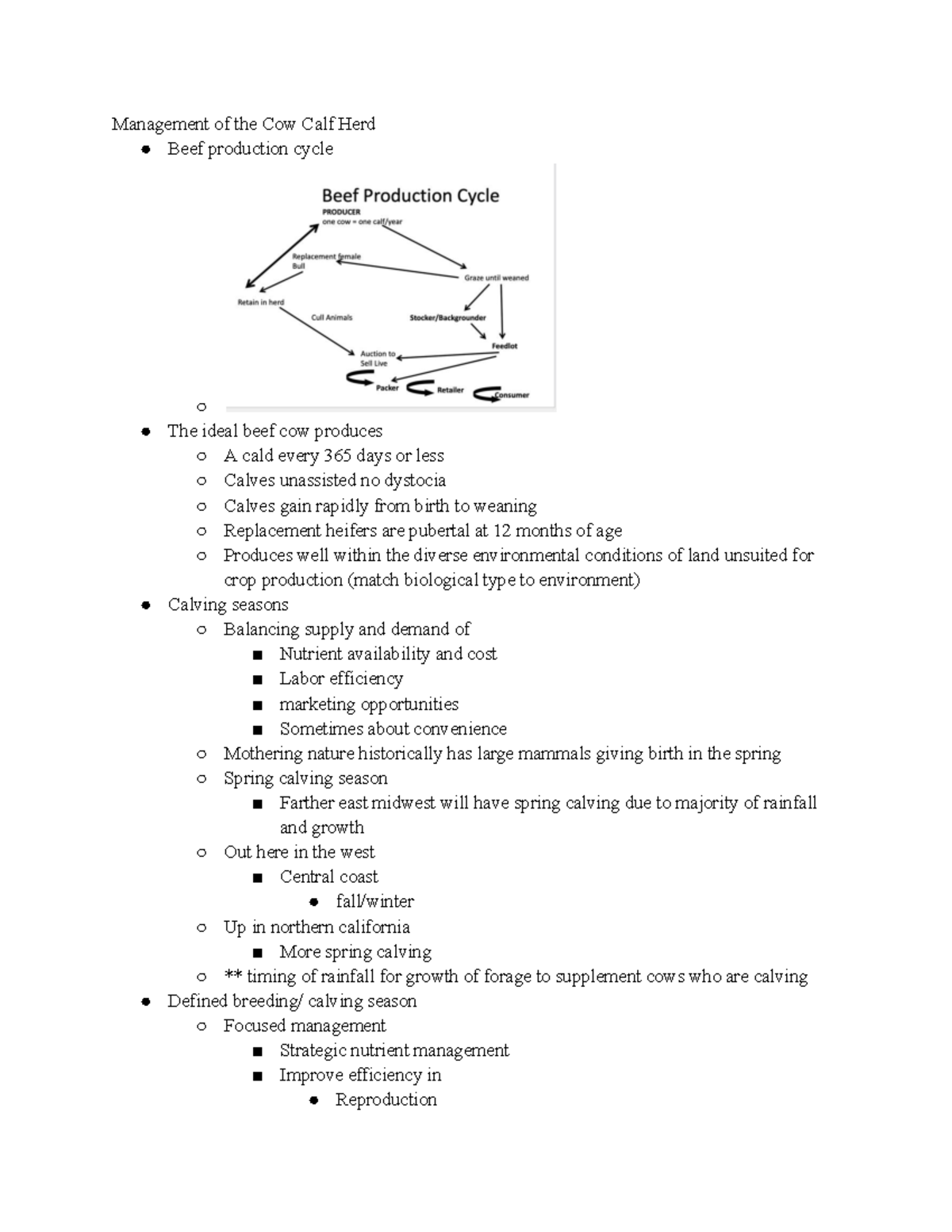 ASCI 311 Advanced Beef-2. 1-10 - Management of the Cow Calf Herd Beef ...