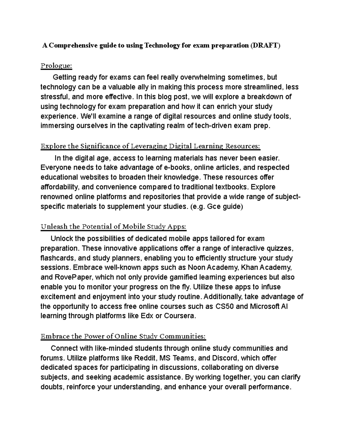 A Comprehensive guide to using Technology for exam preparation ( Draft ...