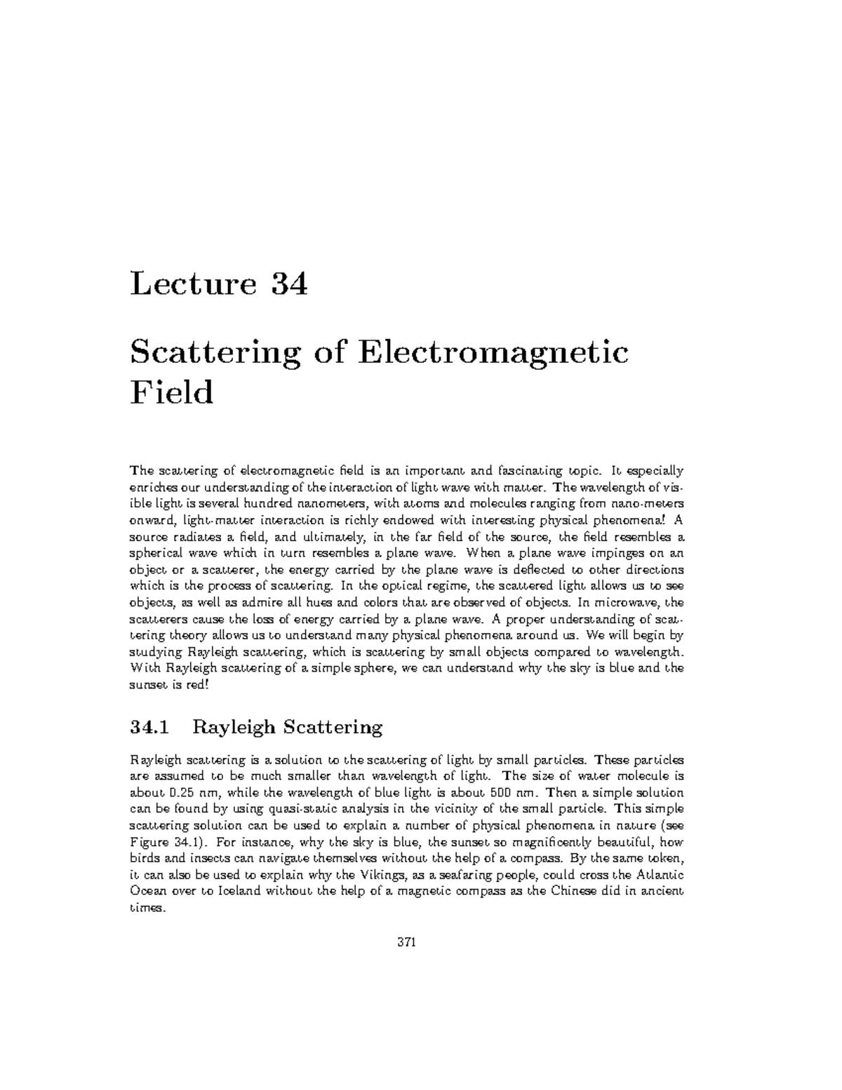 Lect34 - Lecture 34 Scattering of Electromagnetic Field The scattering of electromagnetic field ...