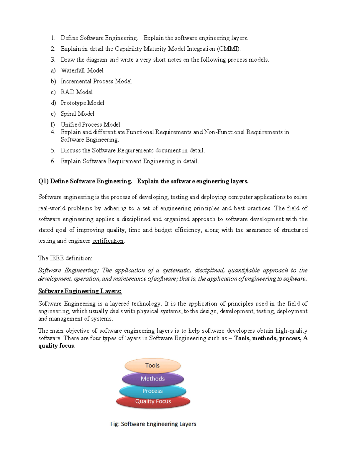 Some Imp Qns With Answers 1 Define Software Engineering Explain The Software Engineering